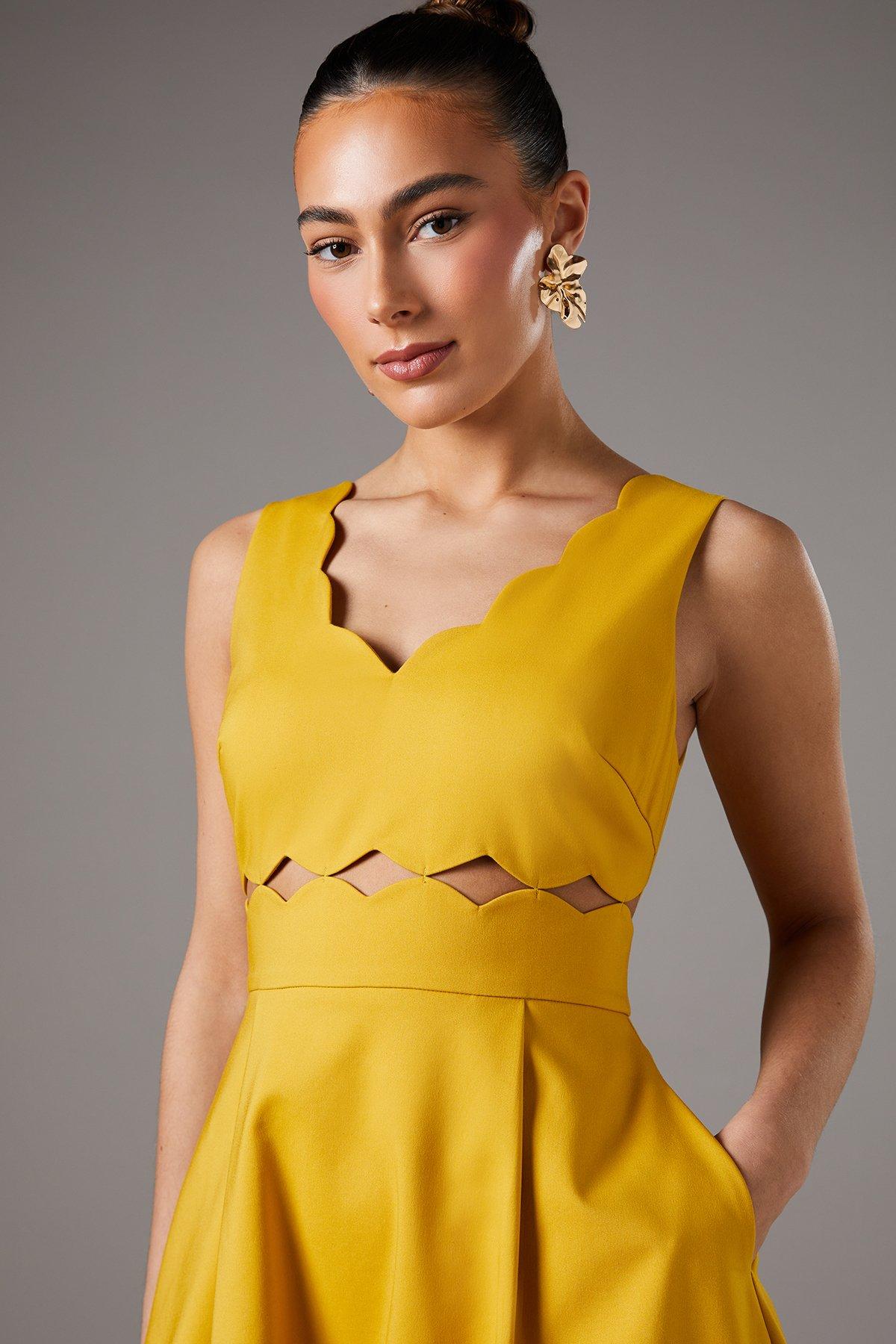 Coast Chartreuse Scallop Fit And Flare Dress | PLT