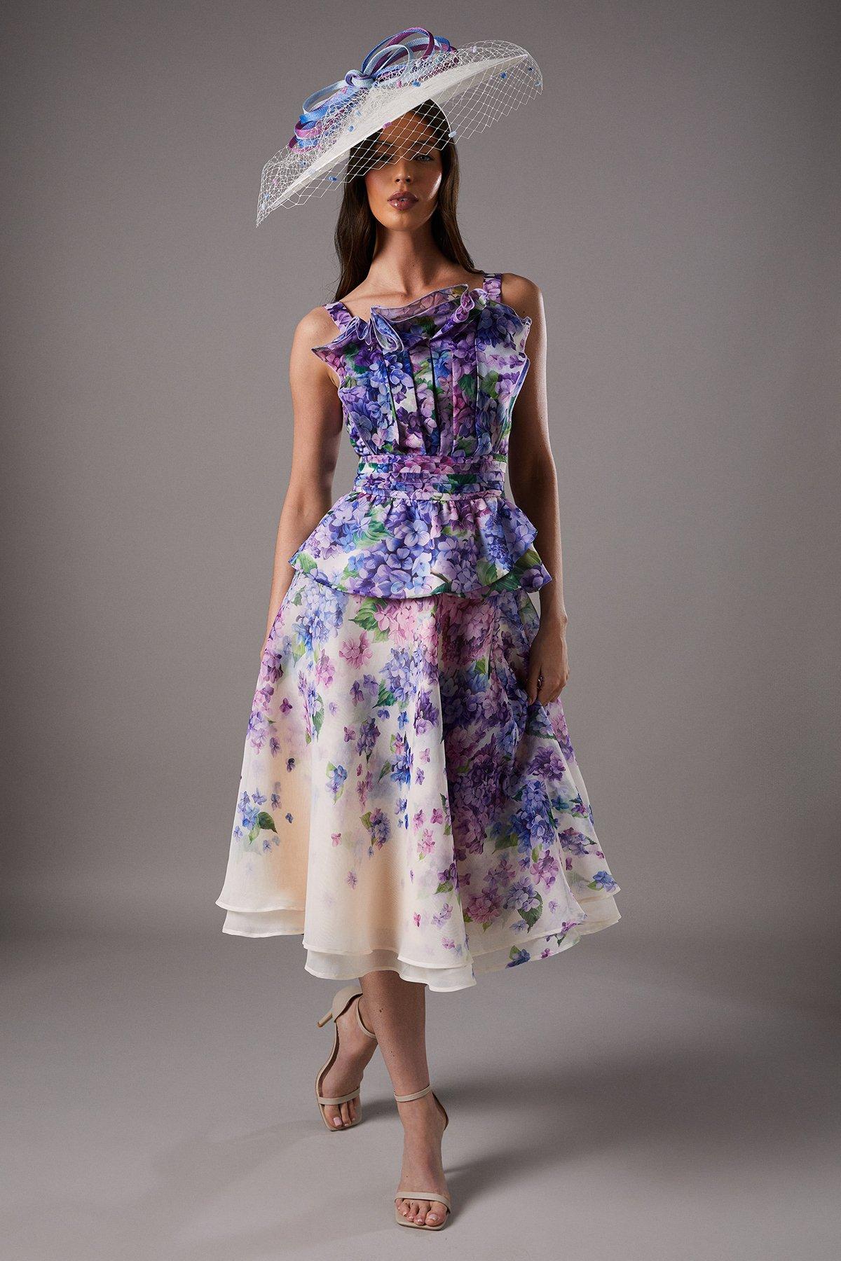 Coast Purple Lisa Tan Organza Floral Ruffle Fan Detail Top ...