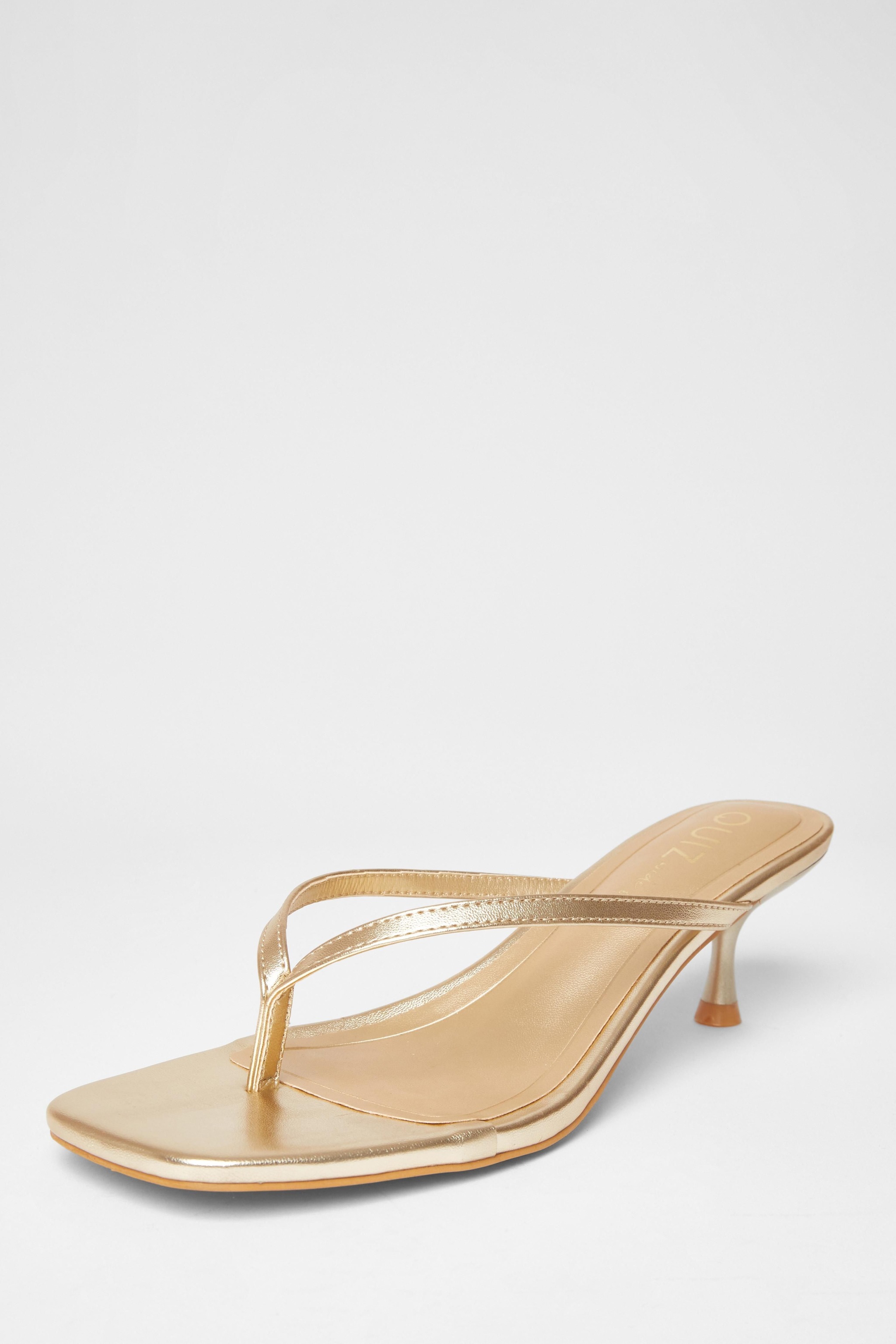 Quiz Gold Gold Wide Fit Toe Post Heels | PLT