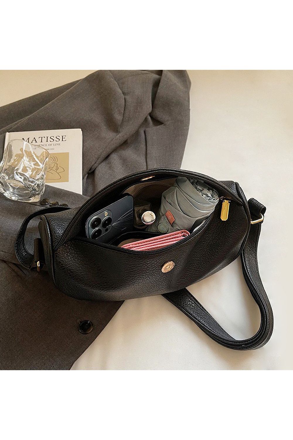 XY London Black 'Helen' Shoulder Bag With Magnetic Snap And Zip Closure ...