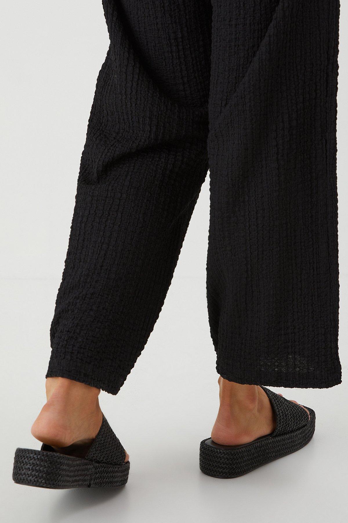 MissPap Black Woven Platform Sliders | PrettyLittleThing