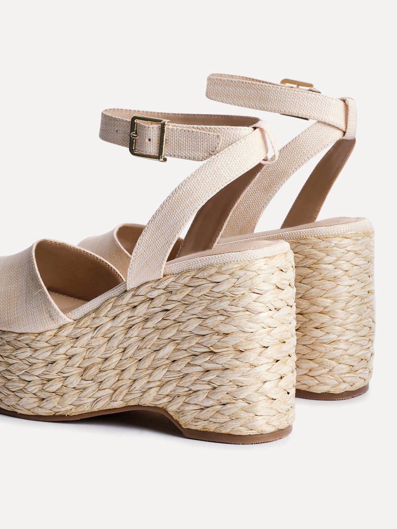 Linzi Beige Pacific Beige Textured Espadrille Platform Wedge | PLT