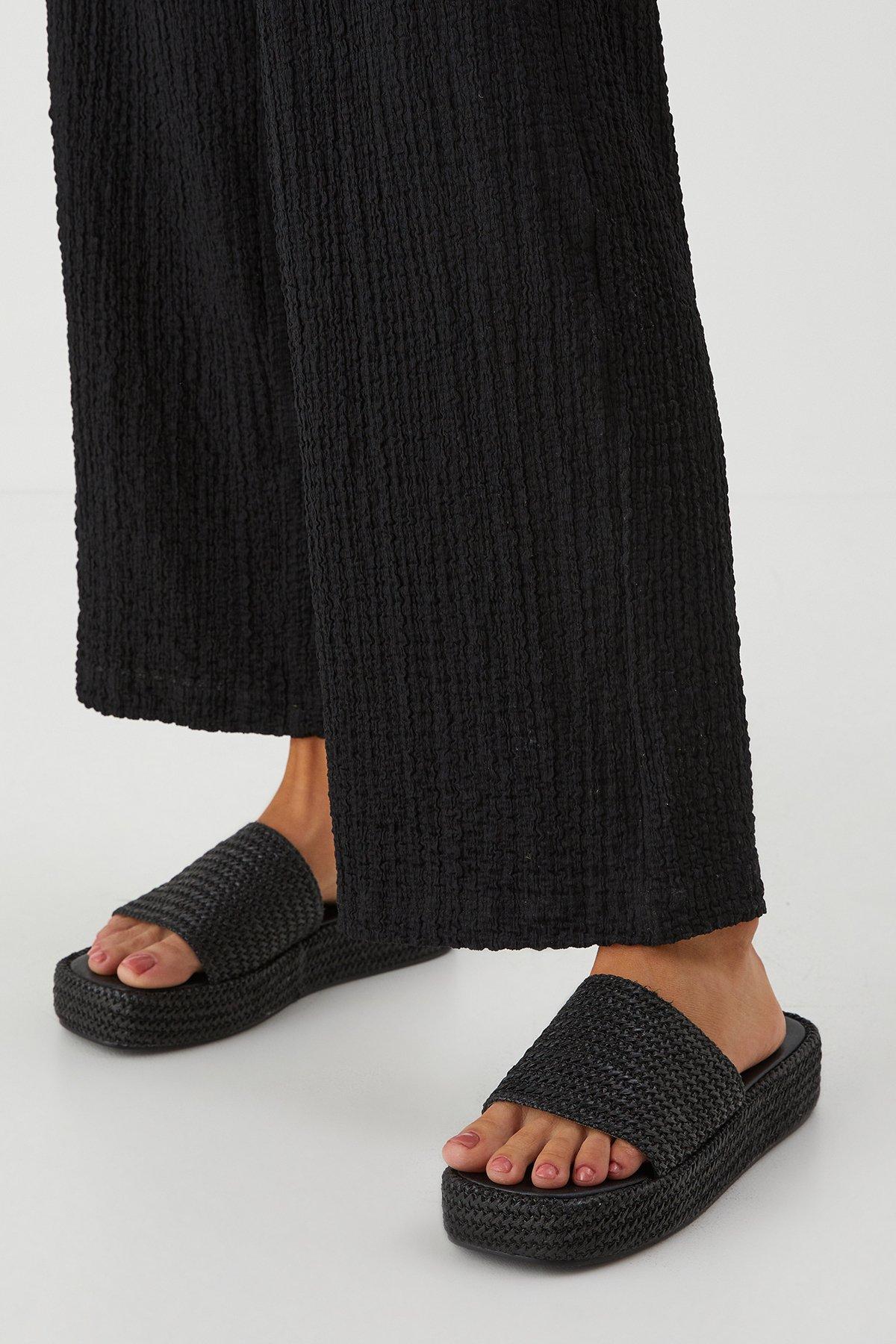 MissPap Black Woven Platform Sliders | PrettyLittleThing