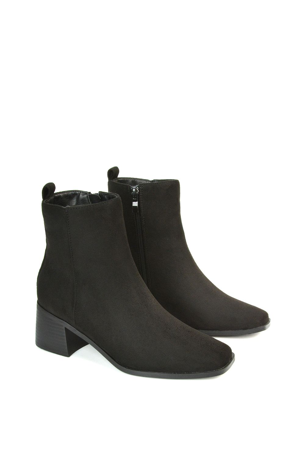 XY London Jet Black 'Angela' Square Toe Low Heel Ankle Booties With ...