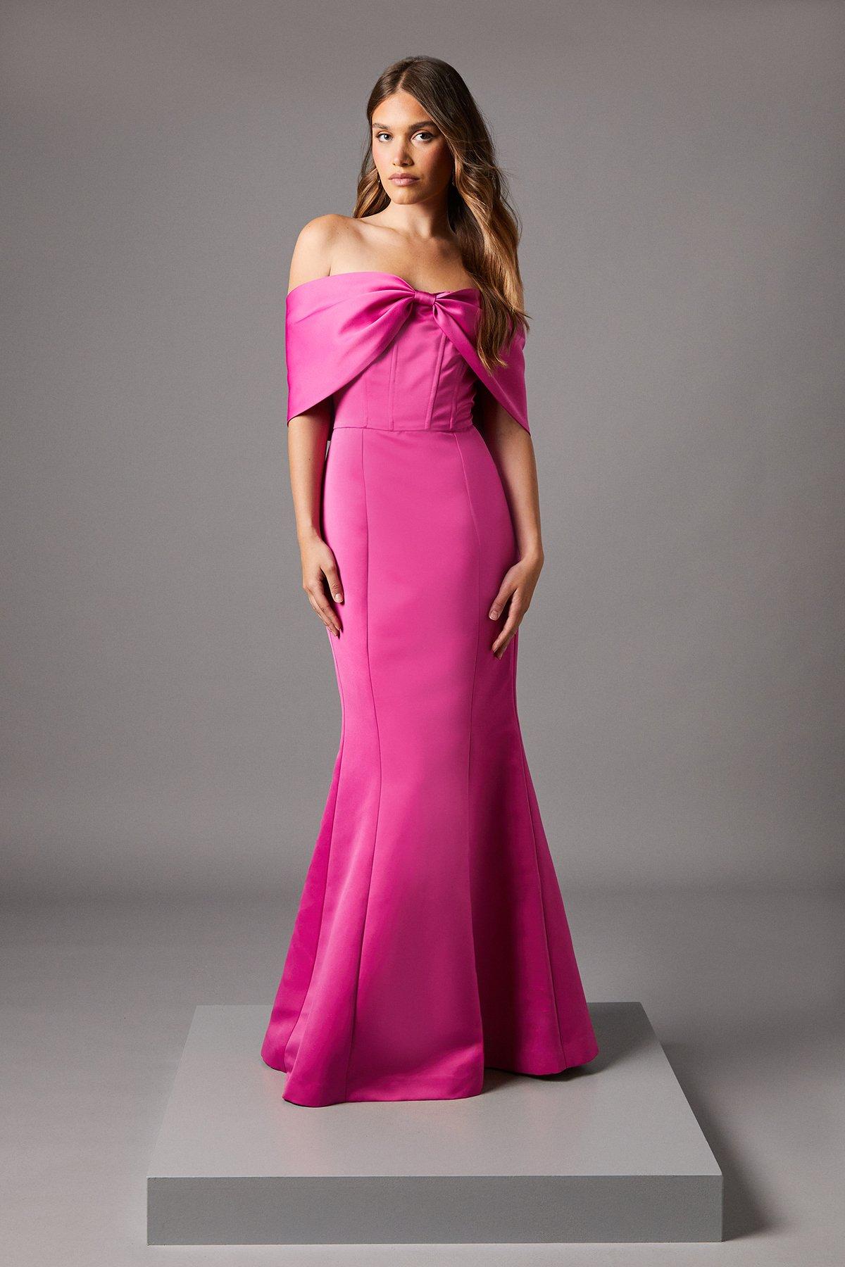 Coast Pink Bardot Bow Effect Fishtail Maxi Occasion Dress ...