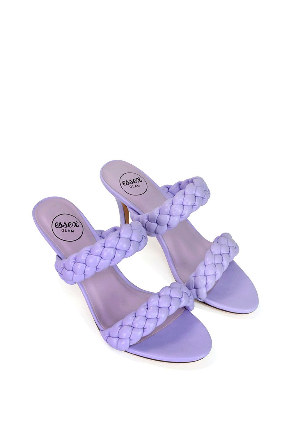 XY London Lilac 'Marsha' Square Toe Woven Strap Sandals Mid High Heel ...