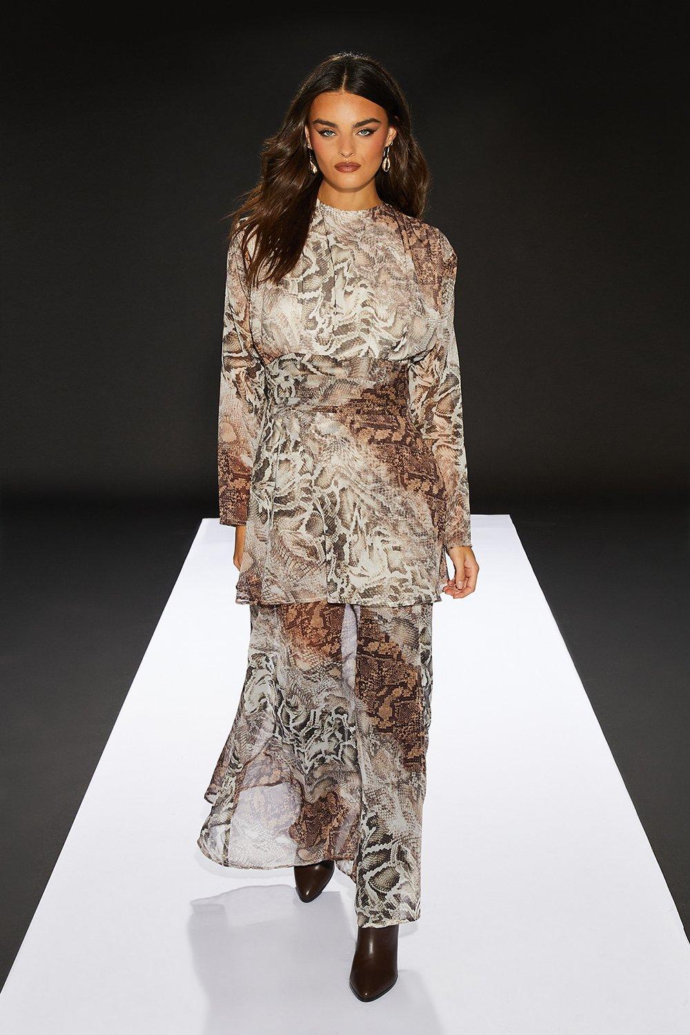 RUNWAY 1.8.1.8 Snake Runway 1.8.1.8 Snake Pleat Bodice Sheer Skirt Maxi ...