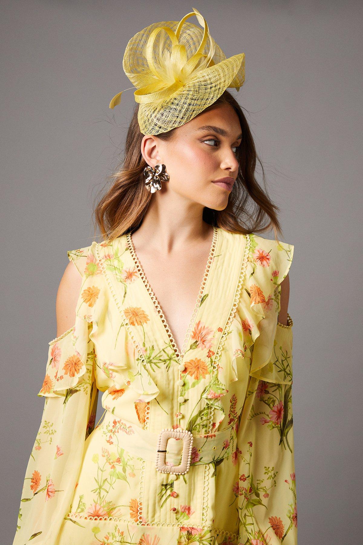 Coast Yellow Cut Out Ruffle Belted Midi Dress | PLT