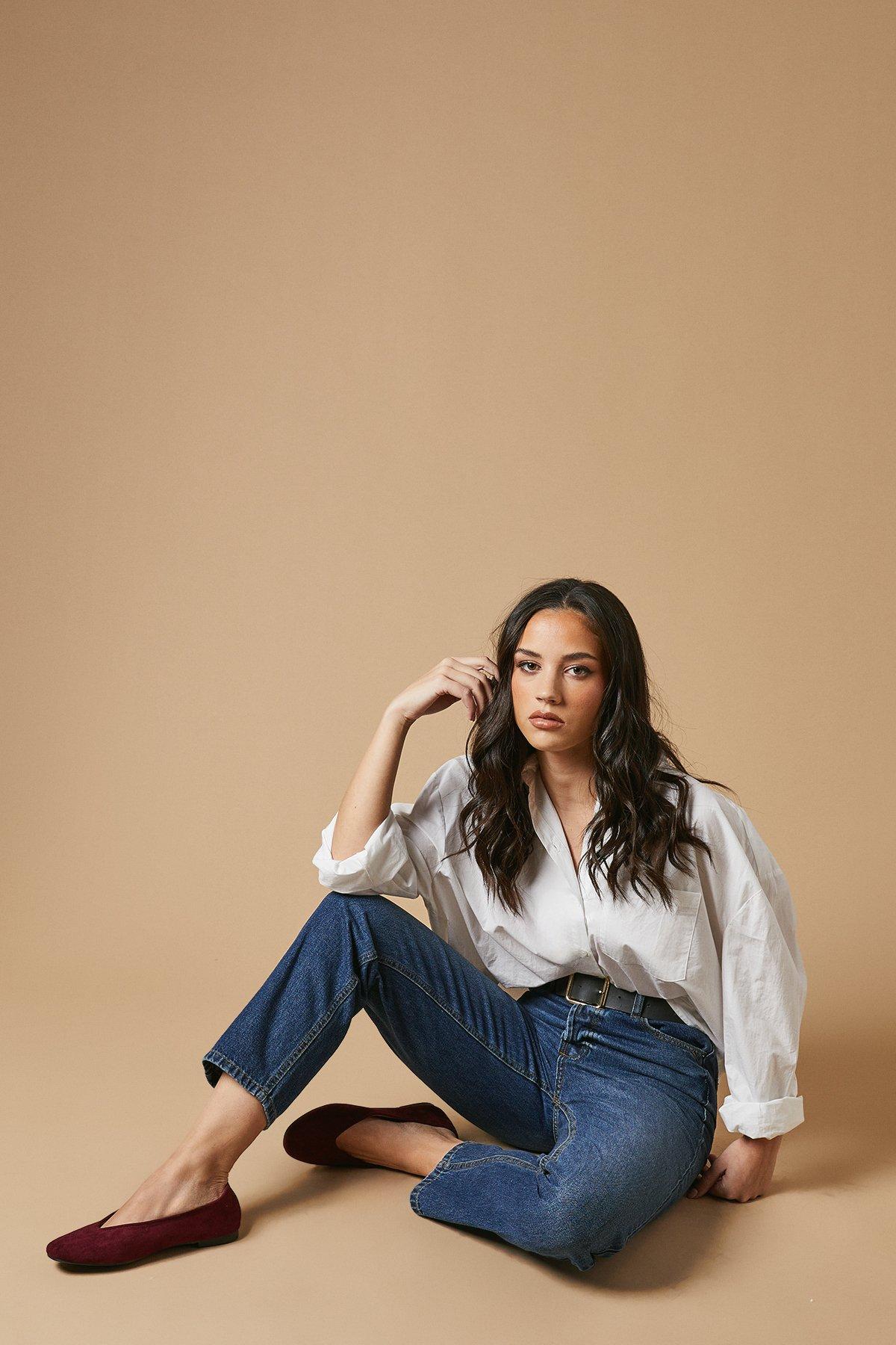 Oasis Wine Bonnie Soft Square Toe High Vamp Ballet Pumps ...