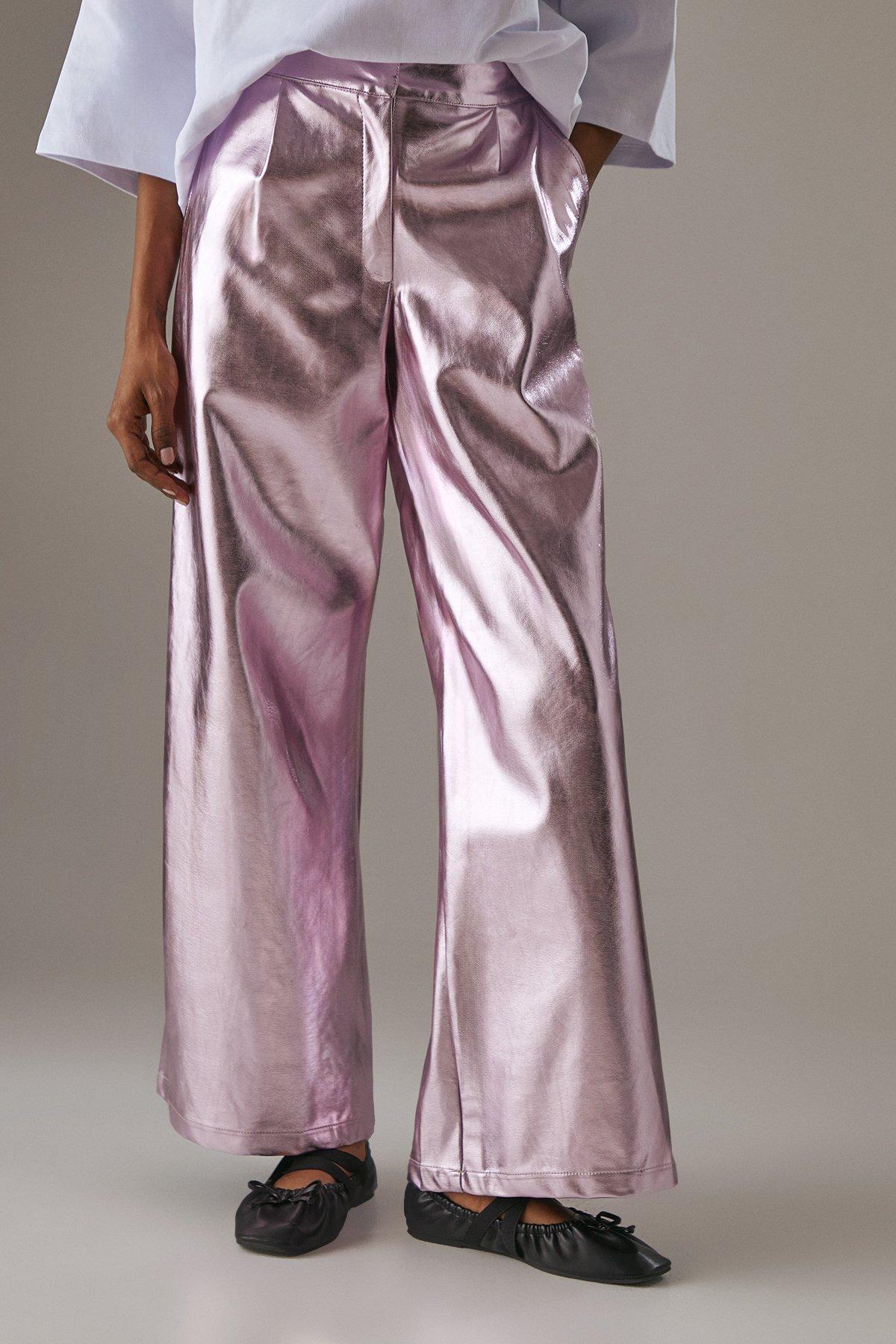 Warehouse Pink Metallic Wide Leg Trouser | PLT