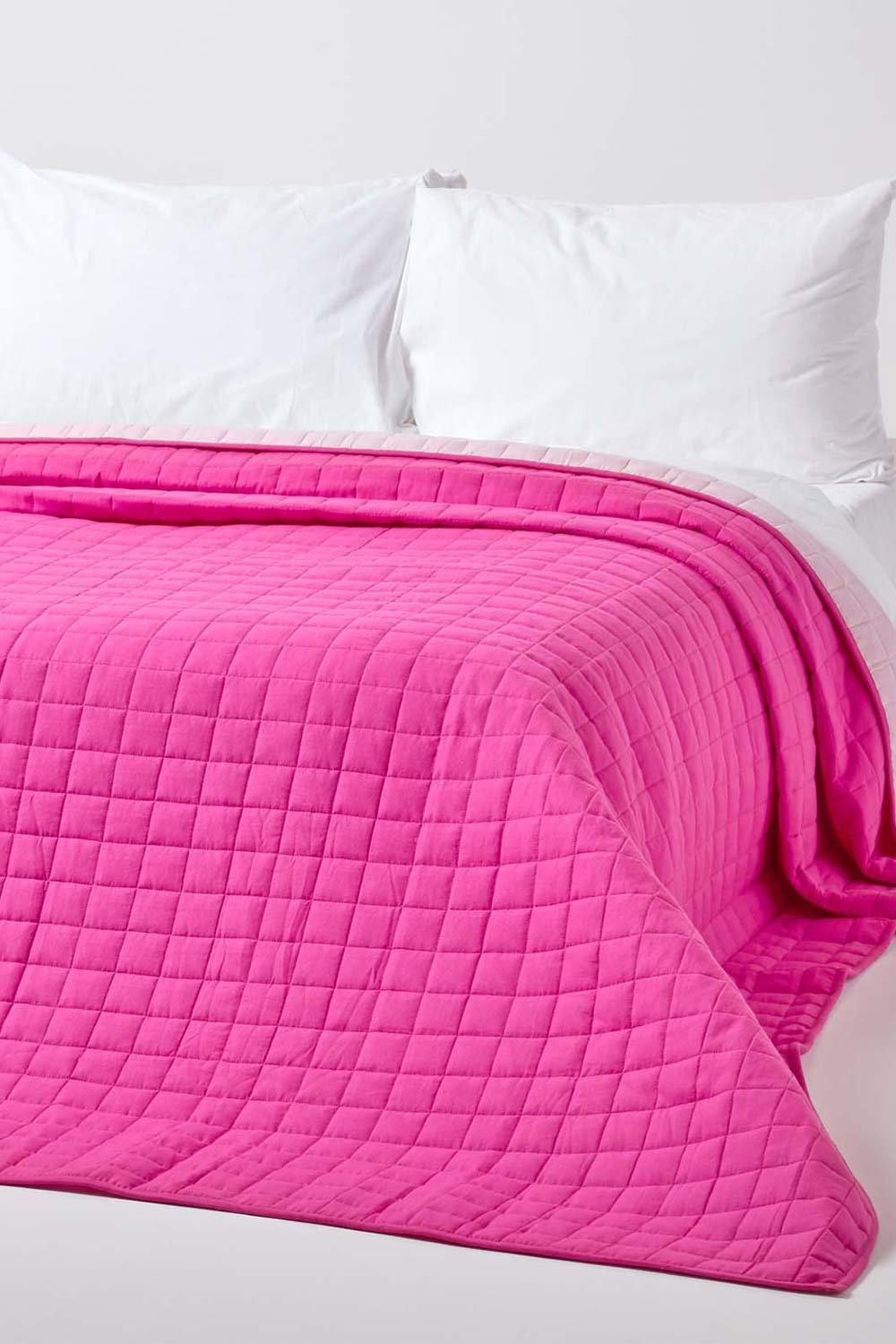 Homescapes Pink Cotton Quilted Reversible Bedspread | PLT