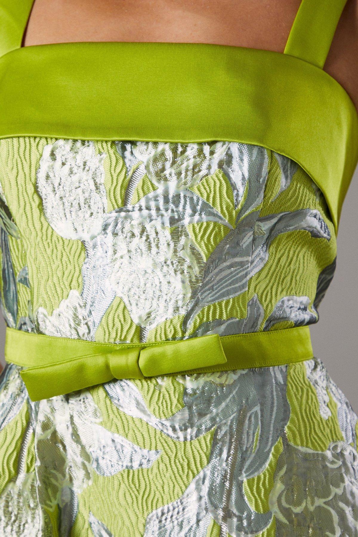 Coast Yellow Lisa Tan Jacquard Bow Belted Princess Dress | PLT