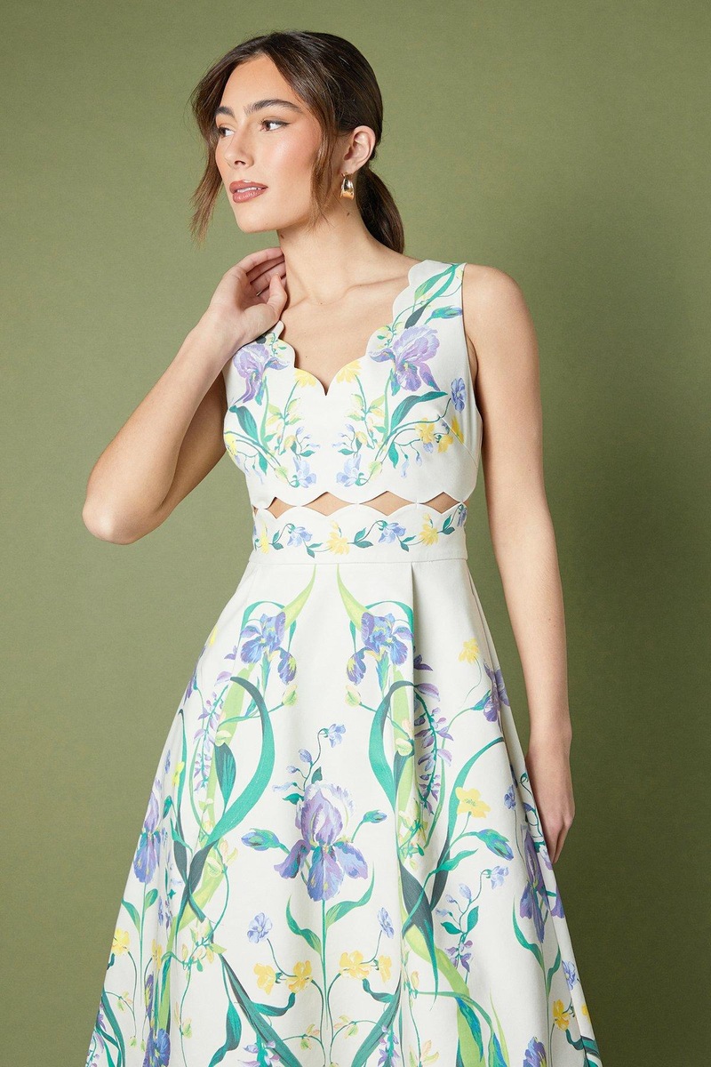 Coast Ivory Cut Out Crepe Midi Dress | PrettyLittleThing