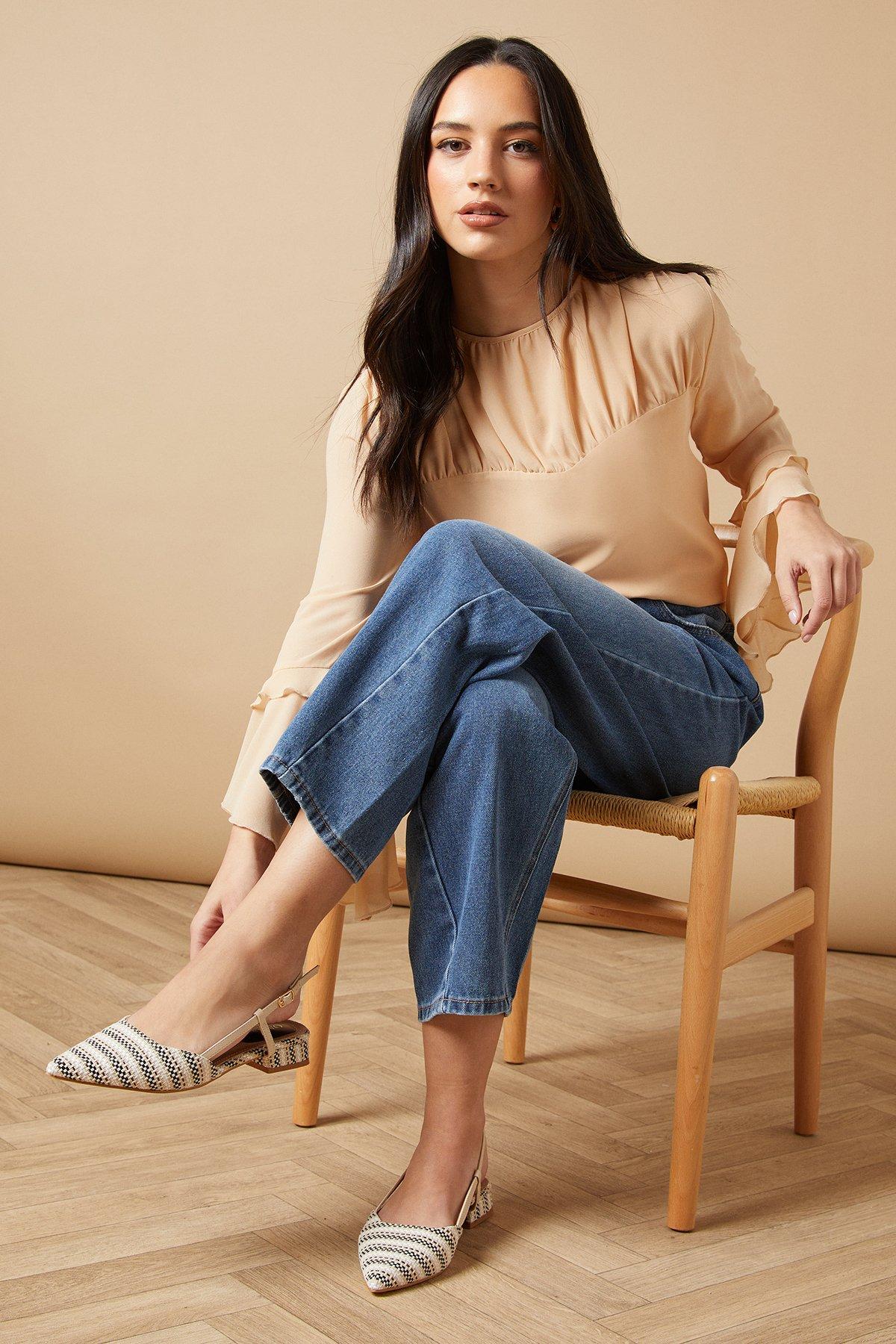 Oasis Mono Isabeau Woven Slingback Low Block Heel Shoes | PrettyLittleThing