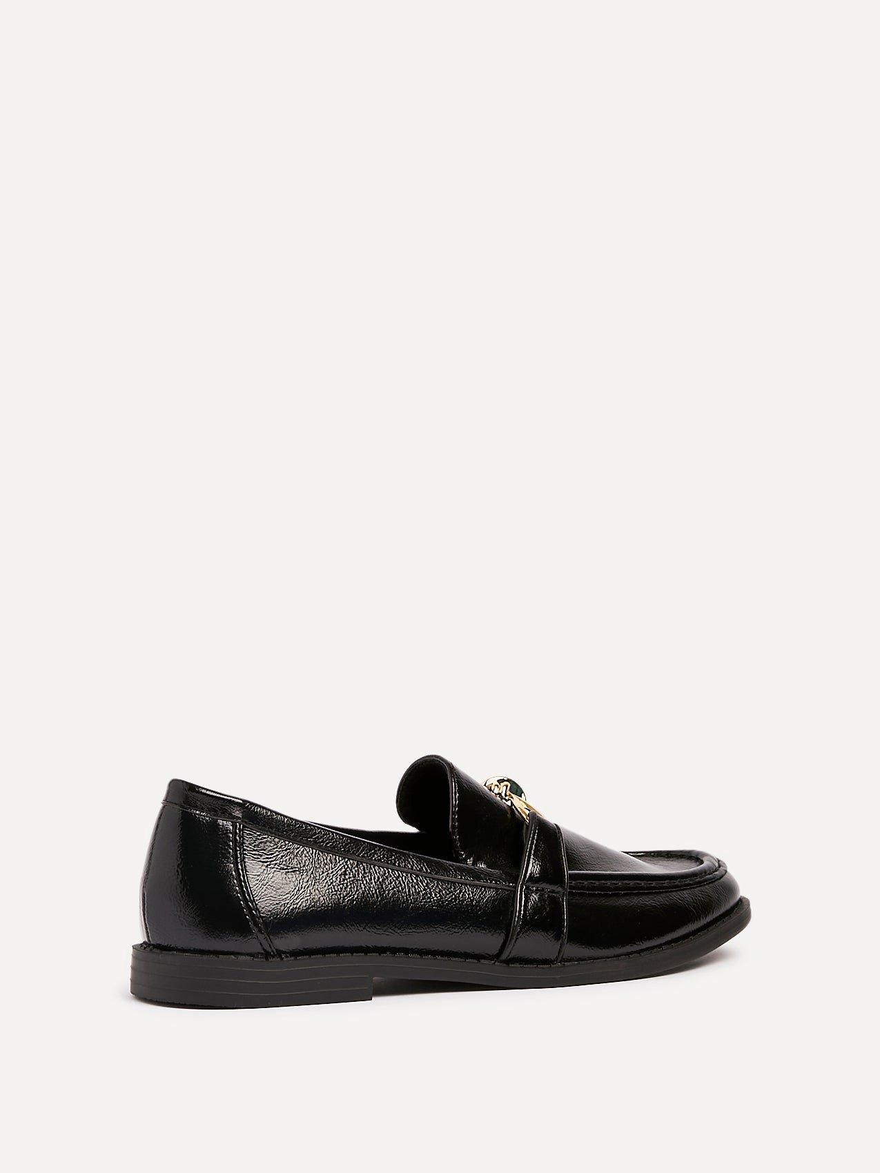 Linzi Black Affluent Black Faux Leather Slip On Loafer | PLT