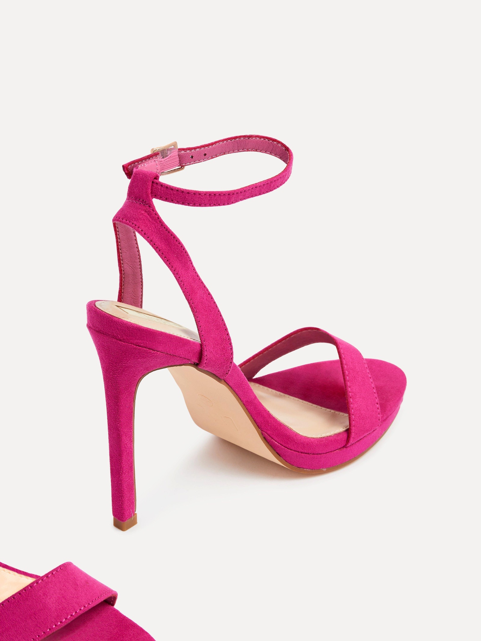 Linzi Fuchsia Higher Love Fuchsia Suede Open Back Barely There Stiletto ...