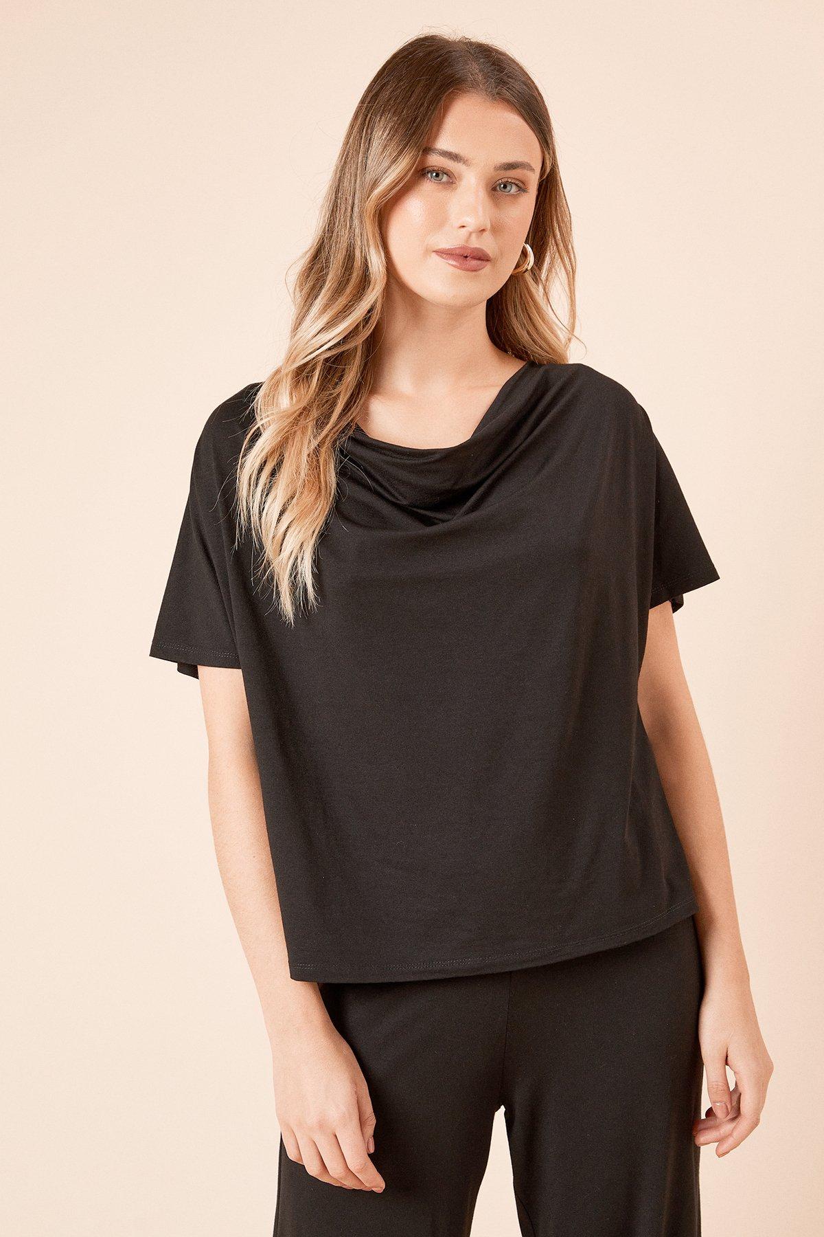 Dorothy Perkins Black Cowl Neck T Shirt | PLT