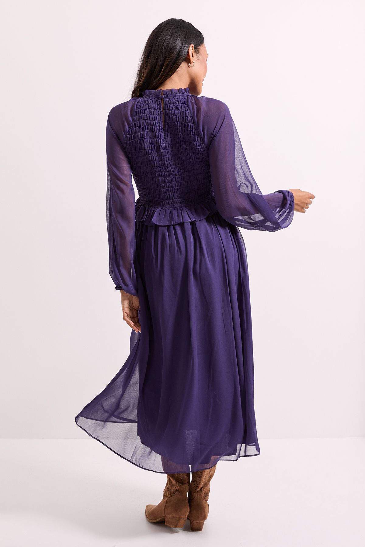 Dorothy Perkins Purple Purple Shirred Bodice Frill Detail Dress | PLT